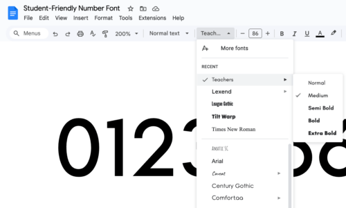 A Font with an Open 4! (A Student-Friendly Number Font)